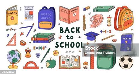 큰 다채로운 낙서 학교 돌아 가기 어린이 학용품 세트 책가방 교과서 지구본 귀여운 문구류 축구 공의 손으로 그린 컬렉션 공부를