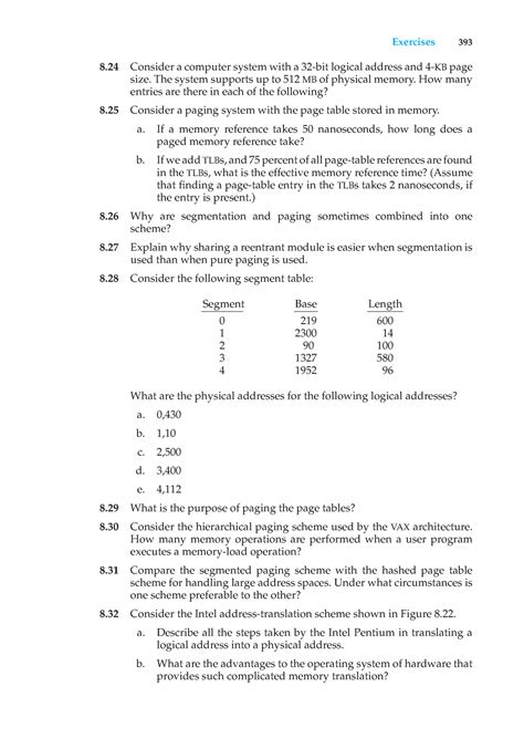 Book Abraham Silberschatz Os Concepts 10 Exercises 393 8 Consider A Computer System With A 32