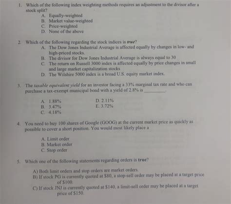 Solved Which Of The Following Index Weighting Methods