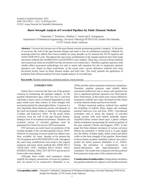 Pdf Burst Strength Analysis Of Corroded Pipelines By Finite Element