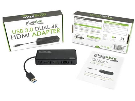 Plugable Displaylink 4k Dual Monitor Adapter With Ethernet Usb 3 0 To Hdmi 2 0