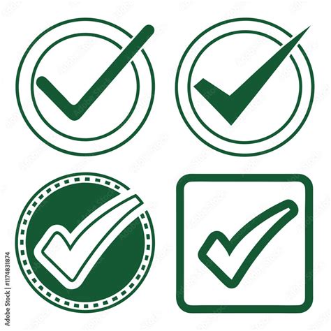 Green Tick And Check Mark Symbols Hand Drawn Vector Illustration Set Isolated Tick Symbols