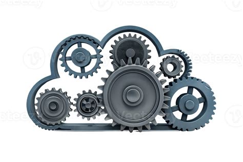 Cloud Computing Concept With Interconnected Gears Symbolizing Data Processing And Digital