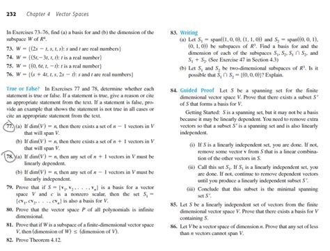 Solved 232 Chapter 4 Vector Spaces 83 Writing In Exercises Chegg Com