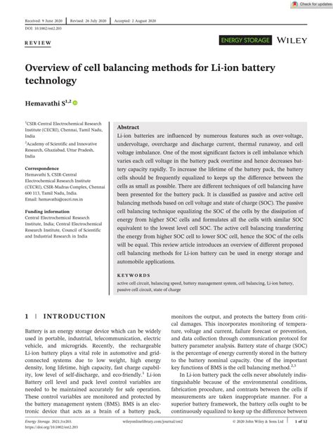 PDF Overview Of Cell Balancing Methods For Liion Battery Technology