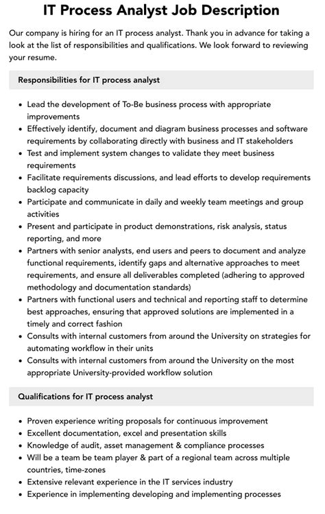 It Process Analyst Job Description Velvet Jobs