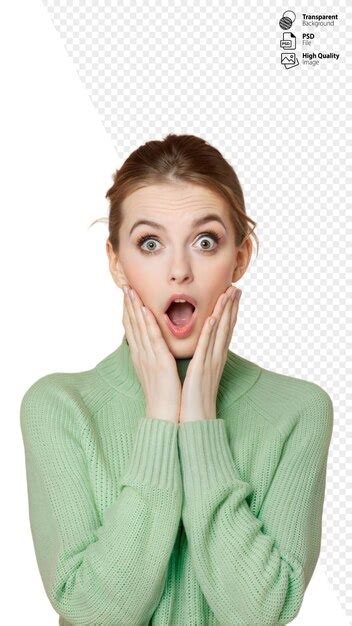 Premium Psd Woman In Green Sweater Looks Shocked