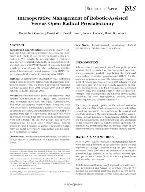 Pdf Intraoperative Management Of Robotic Assisted Versus Open Radical Prostatectomy