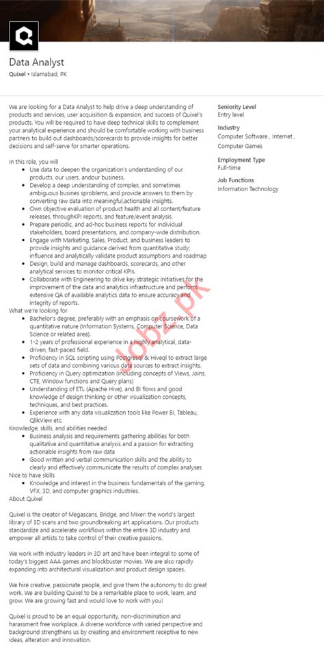 Quixel Islamabad Jobs 2020 For Data Analyst 2025 Job Advertisement Pakistan