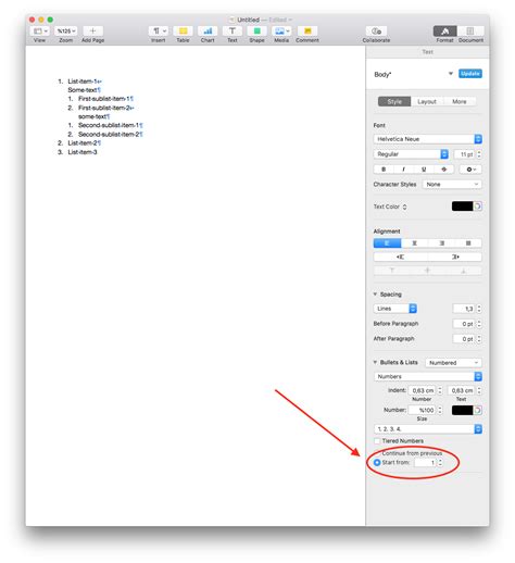Adding Text Between Sublists In Pages Ask Different