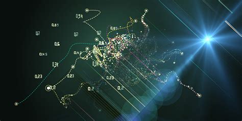 경로 색상의 점을 연결하는 혼란스러운 파선이 있는 추상적인 배경입니다 분석 알고리즘 데이터 빅 데이터 양자 암호화 개념 비즈니스 과학 및 기술 배너 데이터에 대한 스톡 벡터