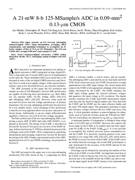 pdf a 21mw 8 b 125 msample s adc in 0 09 mm sup 2 0 13 spl mu m cmos