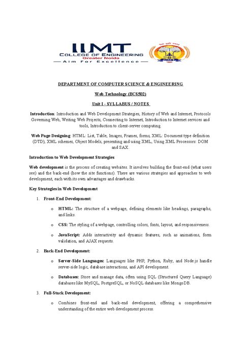 Wt Unit 1 Notes Department Of Computer Science And Engineering Web