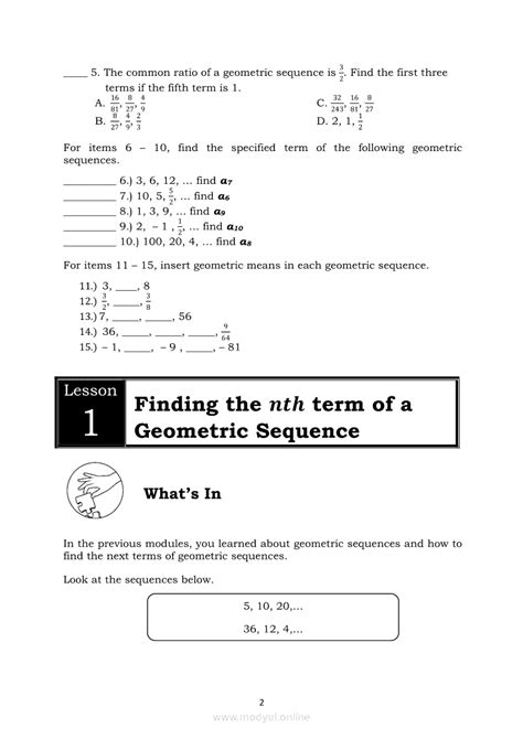 math 10 module 6 finding the nth term of a geometric sequence and