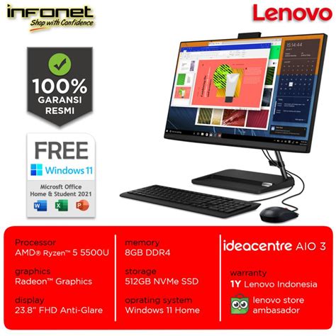 Lenovo Ideacentre Aio Alc Ryzen U Gb Gb Free Office Pgmall