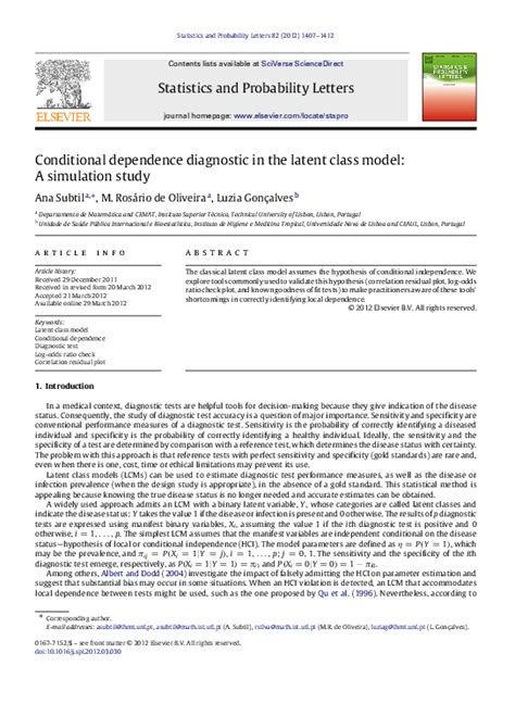 Pdf Conditional Dependence Diagnostic In The Latent Class Model A