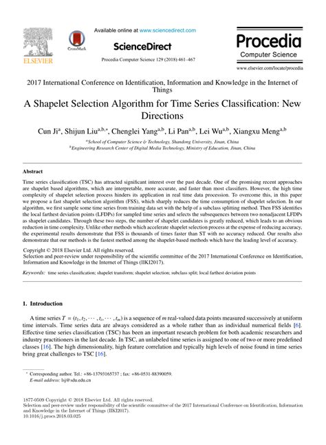 Pdf A Shapelet Selection Algorithm For Time Series Classification