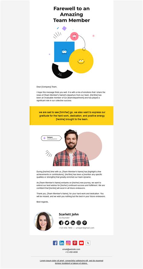 farewell email template unlayer