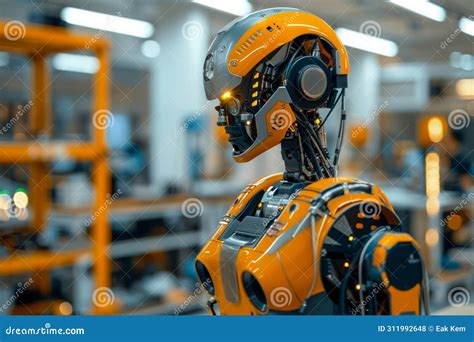 Advanced Humanoid Robot With Artificial Intelligence In A High Tech Manufacturing Facility Stock
