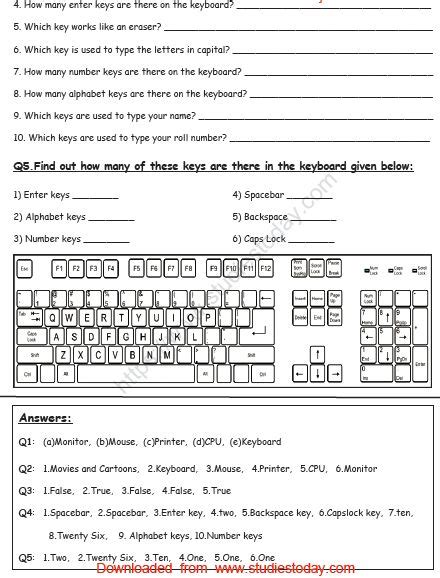 Cbse Class 1 Computer Science Revision Worksheet Set C Practice Worksheet For Computers