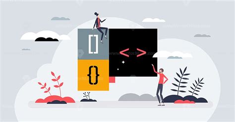 Coding Blocks For Software Development Language And Tiny Person Concept Vectormine