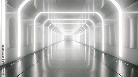 White Background 3d Room Light Abstract Space Technology Tunnel Stage