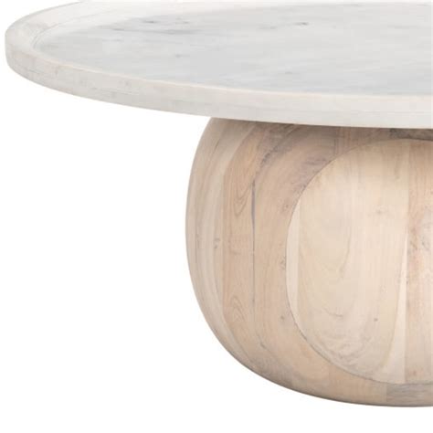 Modern Round Pedestal Coffee Table Faux Marble Natural Wood Base 35 Inch Foter