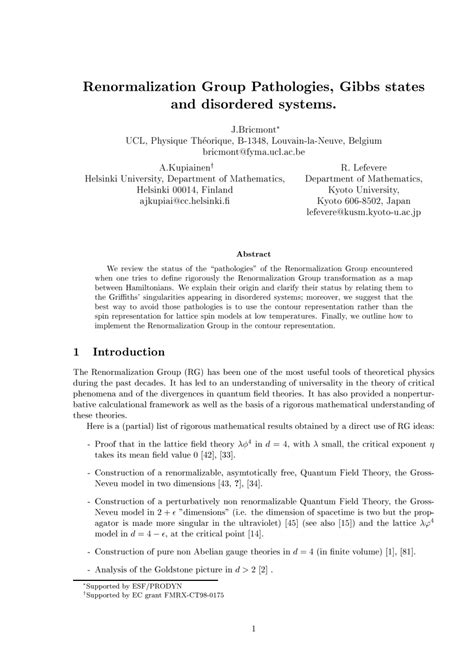 Pdf Renormalization Group Pathologies Gibbs States And Disordered