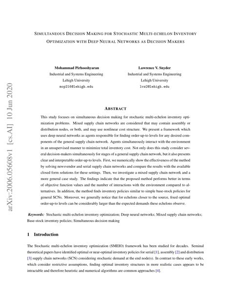 Pdf Simultaneous Decision Making For Stochastic Multi Echelon