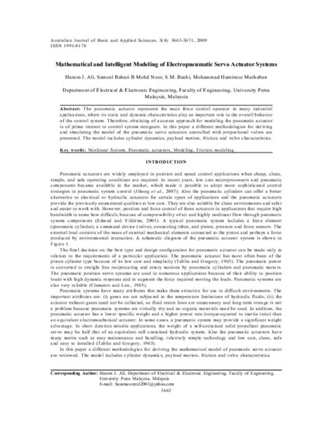 Pdf Mathematical And Intelligent Modeling Of Electropneumatic Servo Actuator Systems