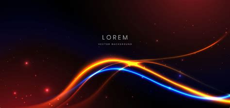 추상 기술은 조명 효과가 있는 진한 파란색 배경에 빛나는 네온 블루와 오렌지 광선을 휘감고 있다 스트리커에 대한 스톡 벡터 아트 및 기타 이미지 Istock