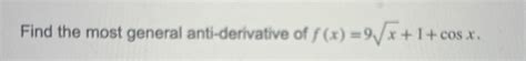 Solved Find The Most General Anti Derivative Of