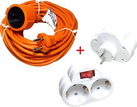 Oranje Tuin Verlengsnoer Meter Buiten Verlengkabel W V Duo Stopcontact Met Bol