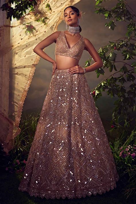 Buy Aneesh Agarwaal Gold Net Checkered Pattern Embroidered Lehenga Set Online Aza Fashions