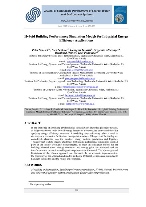 Pdf Hybrid Building Performance Simulation Models For Industrial