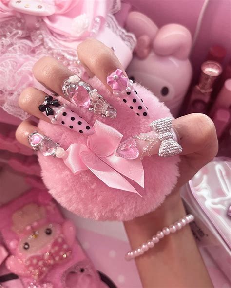 Dᰔlliest ྀི On Instagram Polka Dot Kitten ~ 🐈‍⬛ ྀི🎀 In 2024 Pink Nails Nail Designs Nail Art