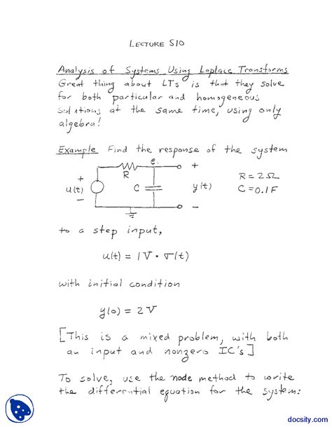 Laplace Transform Signal And System Theory Lecture Handout Docsity
