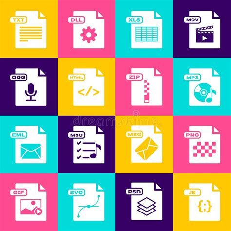 set js file document png mp3 xls html ogg txt and zip icon