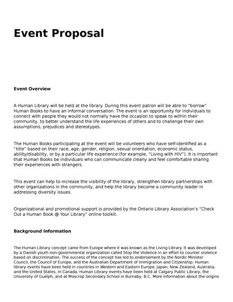 Event Proposal Templates For Assignment And For Ca1 Event Proposal Event Overview A Human