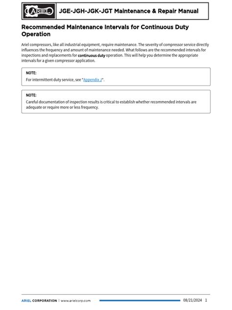 Recommended Maintenance Intervals For Continuous Duty Operation Pdf