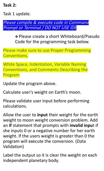 solved task 1 please compile and execute code in command