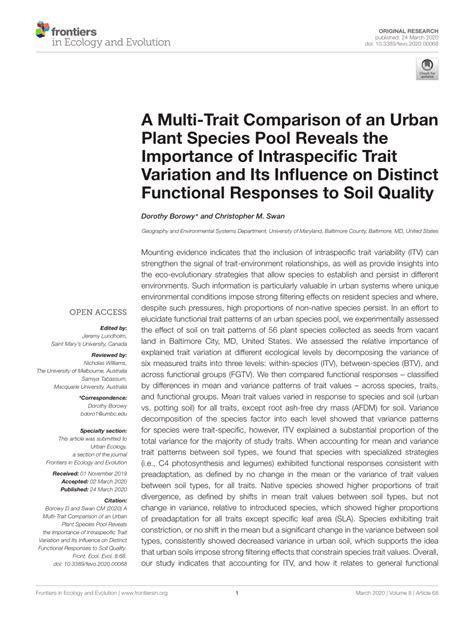 Pdf A Multi Trait Comparison Of An Urban Plant Species Pool Reveals