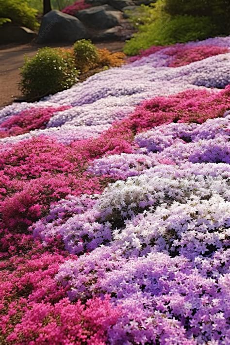 Purple Azaleas With White Flowers Are Scattered On The Ground