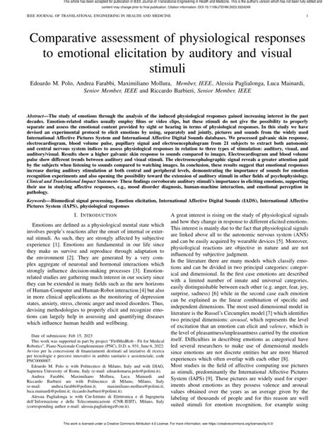 Pdf Comparative Assessment Of Physiological Responses To Emotional