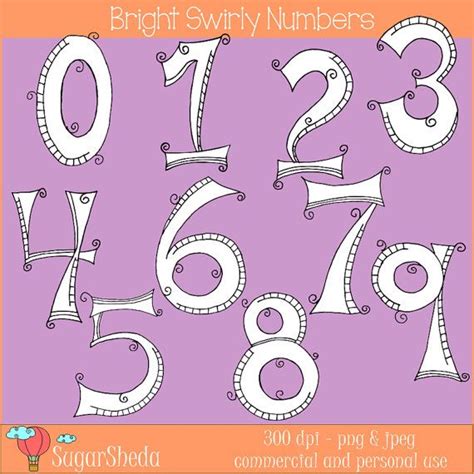 Swirly Numbers 09 Digital Stamps Number By Sugarshedaclipart 200