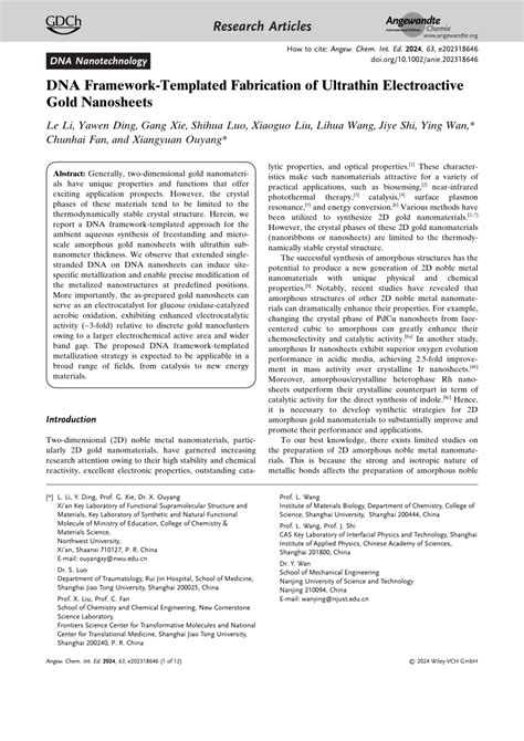 Dna Framework‐templated Fabrication Of Ultrathin Electroactive Gold Nanosheets