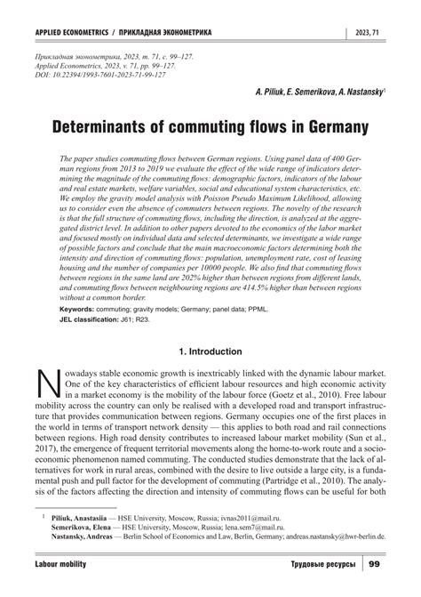 Pdf Determinants Of Commuting Flows In Germany