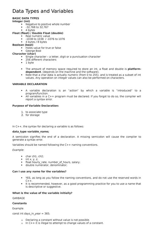 Data Type Variables And Operators Computer Programming Data Types