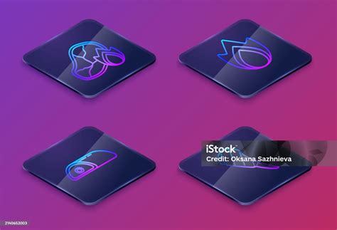 등각 투영 라인 구운 스테이크 고기와 불 불꽃 고기 불 불꽃 및 립아이 스테이크를 설정합니다 파란색 사각형 버튼입니다 벡터 3차원 형태에 대한 스톡 벡터 아트 및 기타