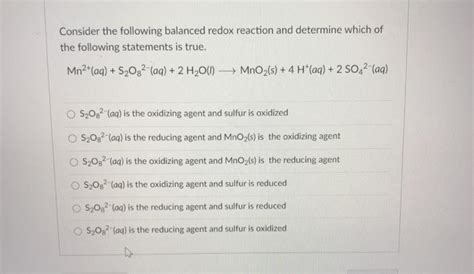 Solved Consider The Following Balanced Redox Reaction And